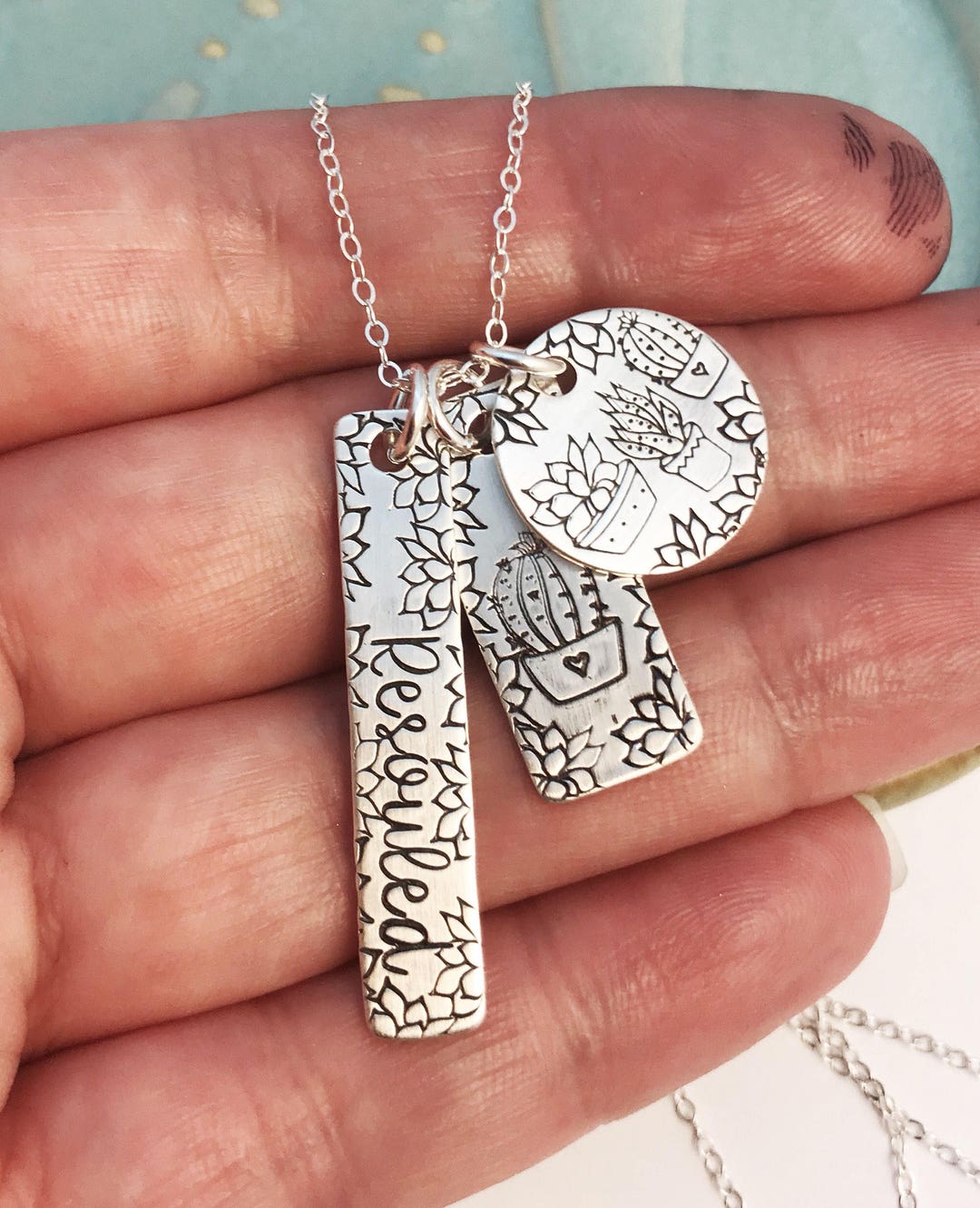 Sterling Silver ~ Succulent Pendant Cluster Necklace ~ Cactus ~ Plant ...