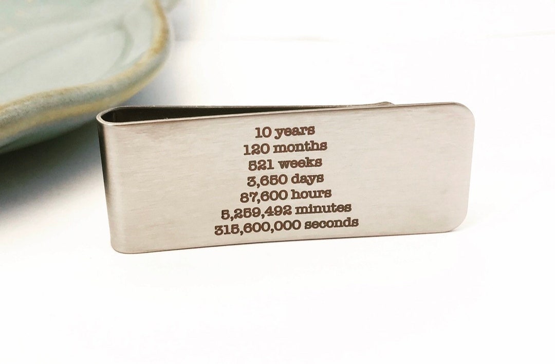 Personalized 10 Year Anniversary Gift ~ Stainless Steel Engraved Money ...