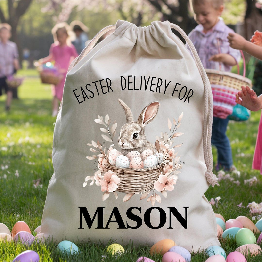 Personalized Easter Bag, Bunny Design, Holiday Gift Sack, Easter Egg ...