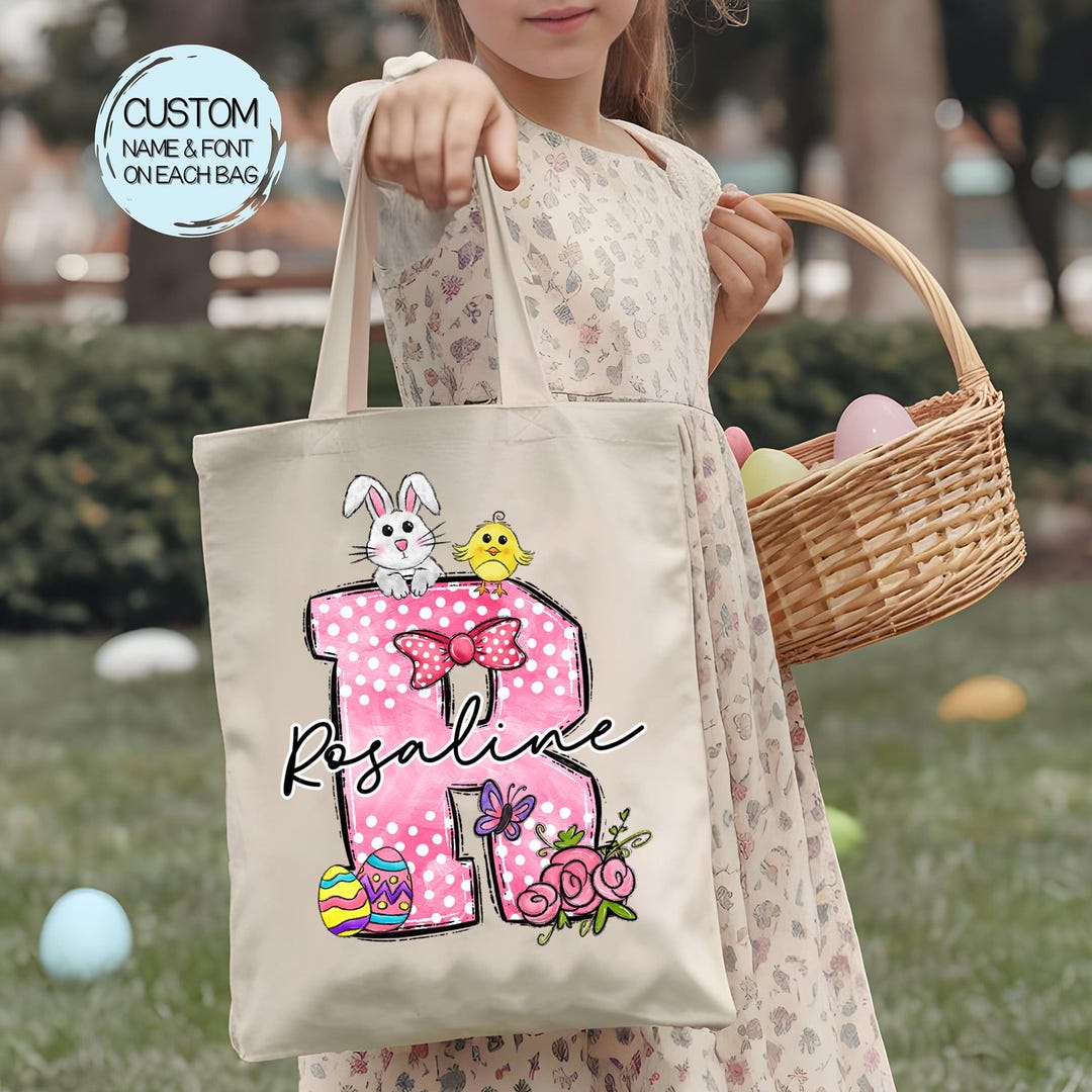 Personalized Easter Tote Bag, Custom Letter Design, Easter Egg Hunt ...