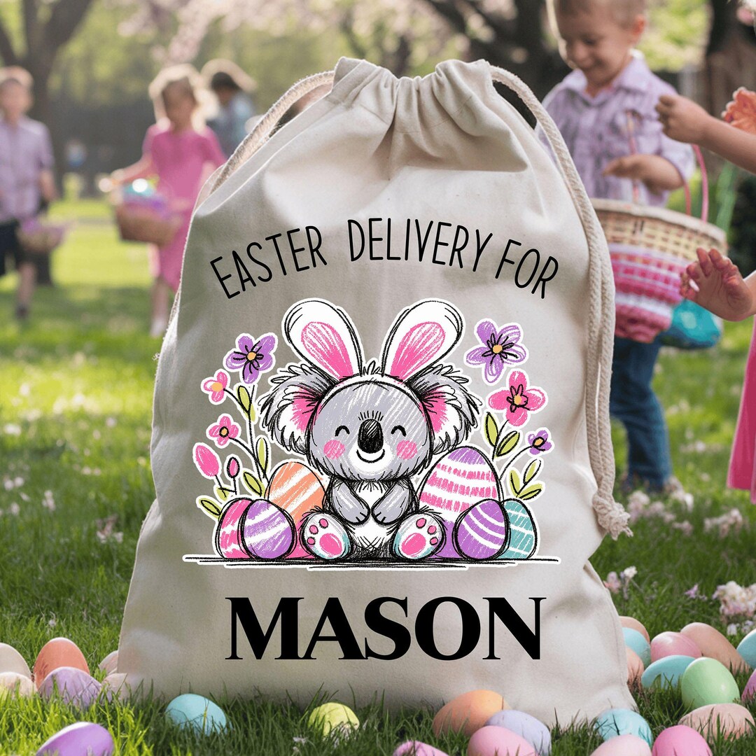 Personalized Easter Bag, Bunny Design, Easter Treat Sack, Kids Easter Gift, Custom Easter Sack ...