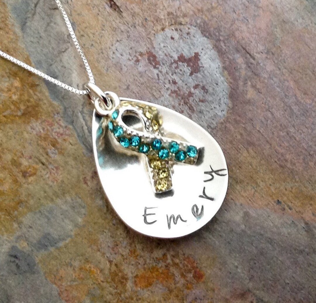 Awareness Ribbon Necklace, Blue & Yellow Crystal, Down Syndrome Trisomy ...