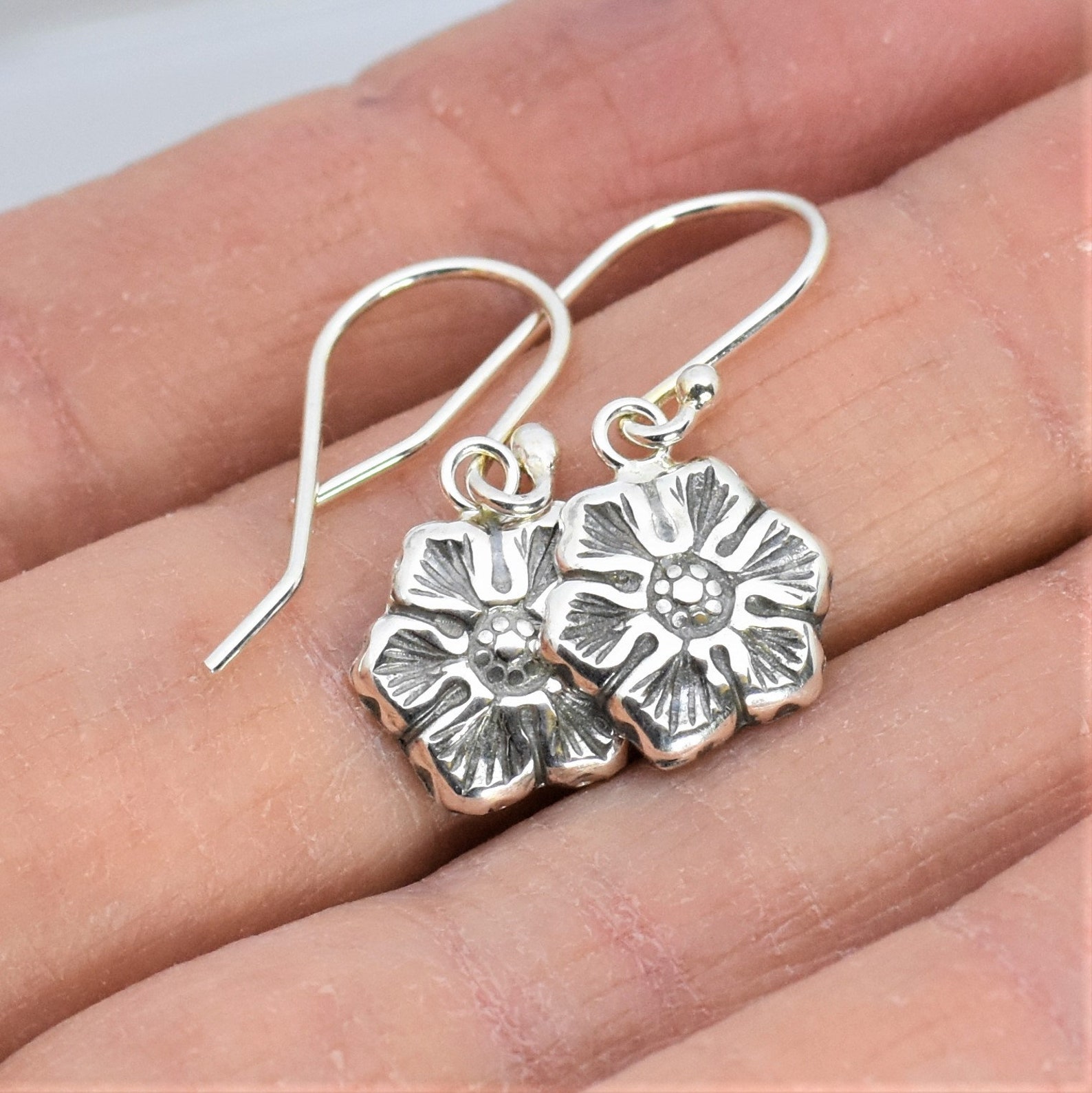 Cosmos Flower Earrings Sterling Silver Jewelry Handmade - Etsy