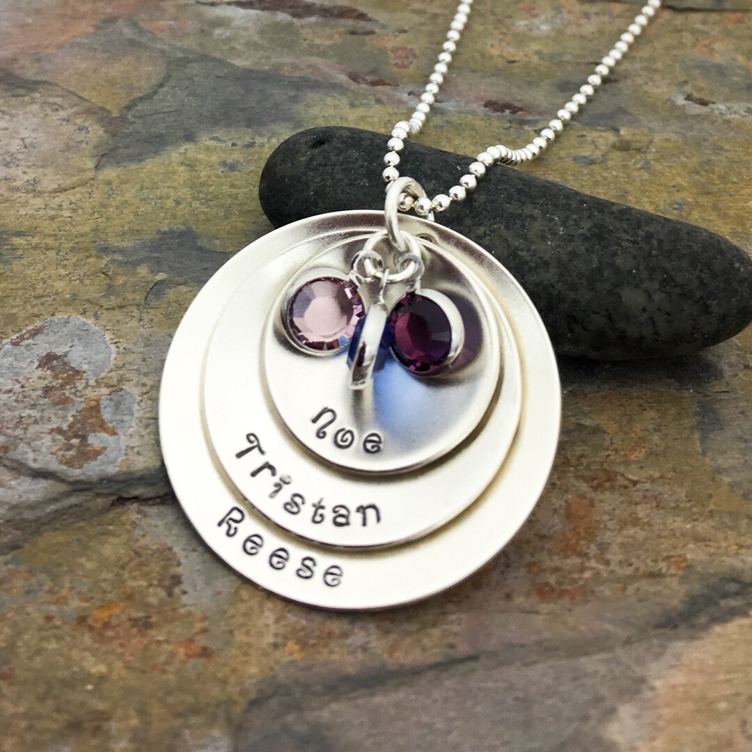 3 Children Necklace With Names & Birthstone Pendants, Present for Mom ...