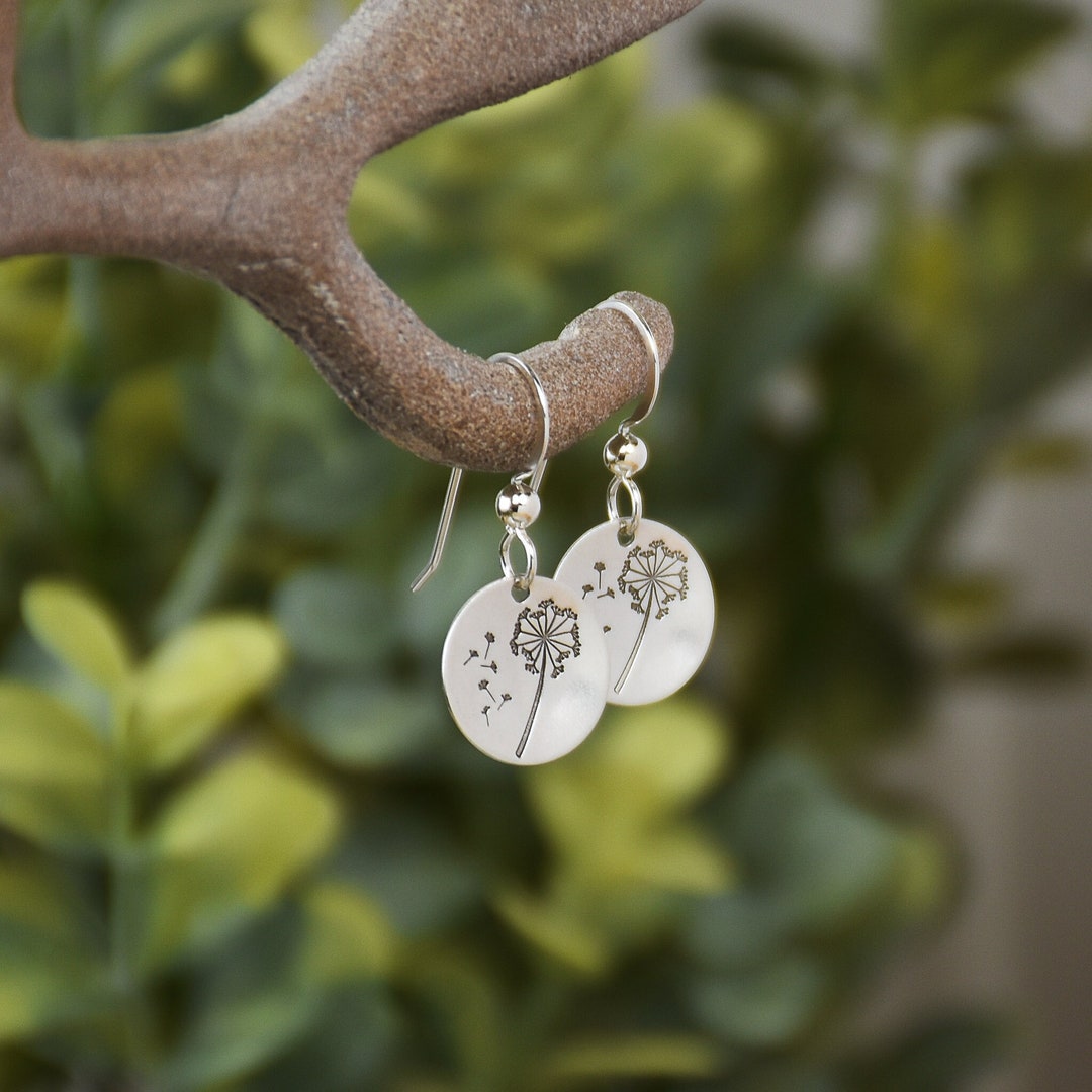 Dandelion Drop Earrings Handcrafted Sterling Silver Jewelry Botanical ...