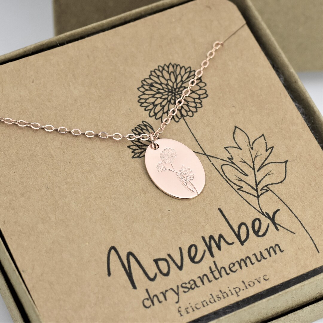 November Birth Flower Necklace With Chrysanthemum - Sterling Silver or ...