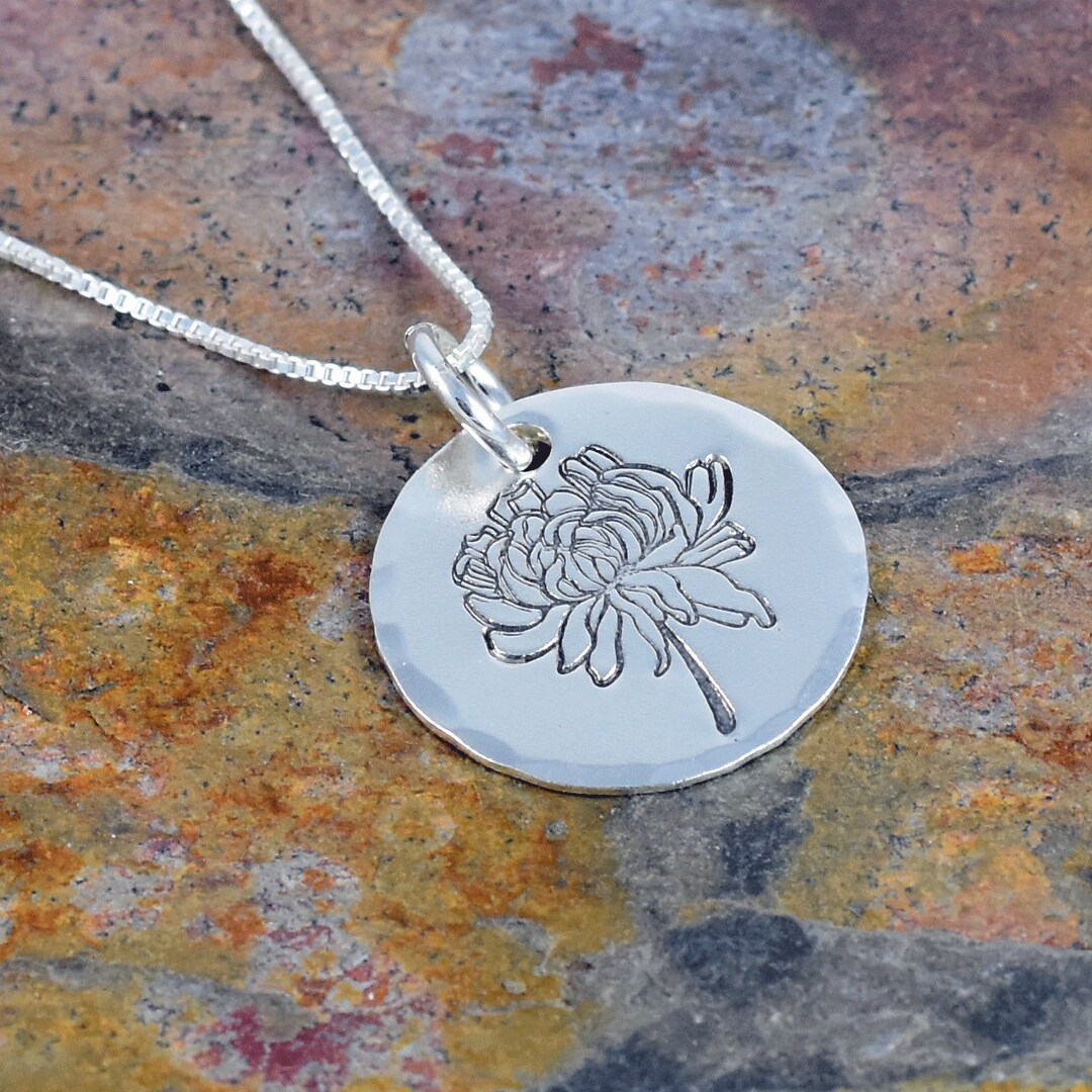 Chrysanthemum Flower Necklace for November, Birth Flower Jewelry ...
