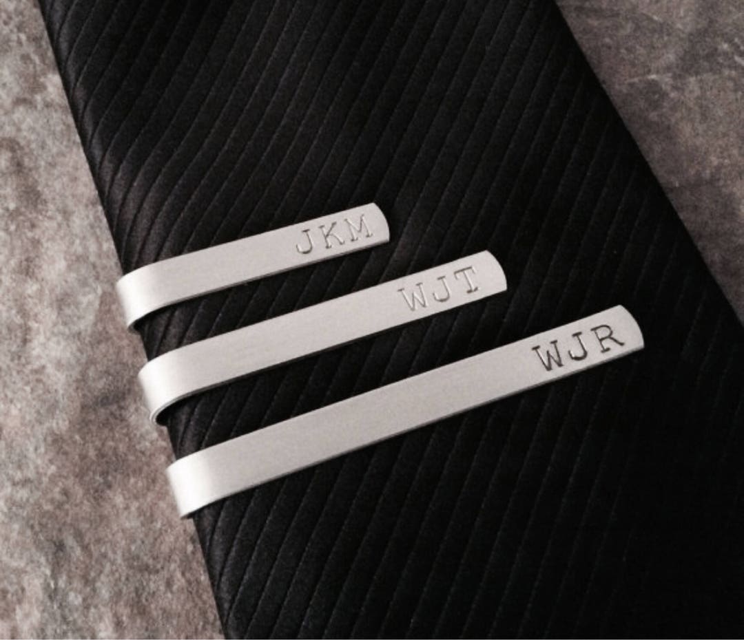 Personalized Silver Tie Bar - Stamped or Engraved Tie Clip for Wedding ...