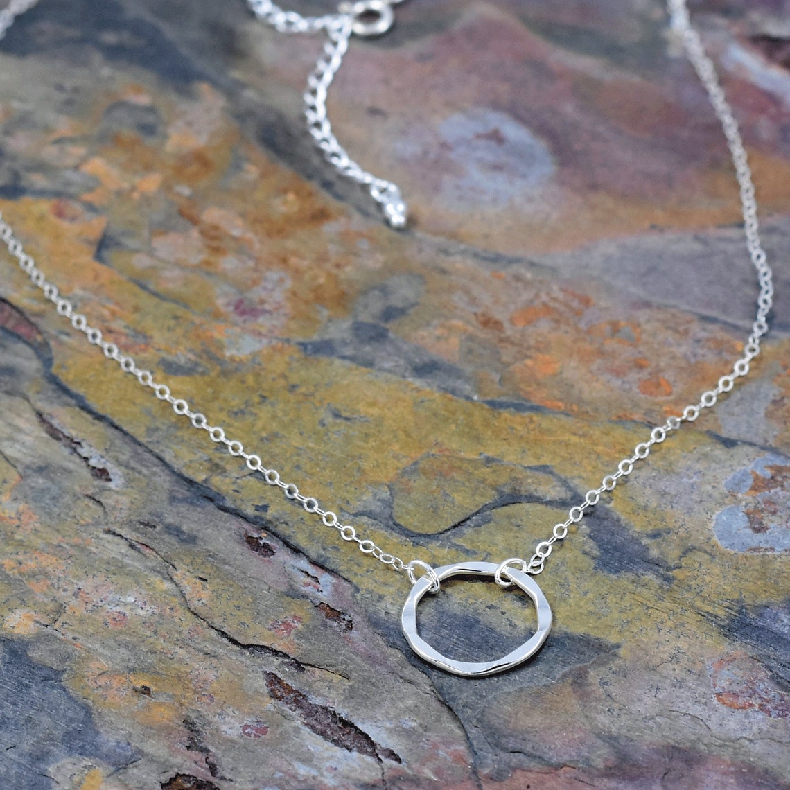 Hammered Eternity Circle Necklace Adjustable Chain Sterling - Etsy.de