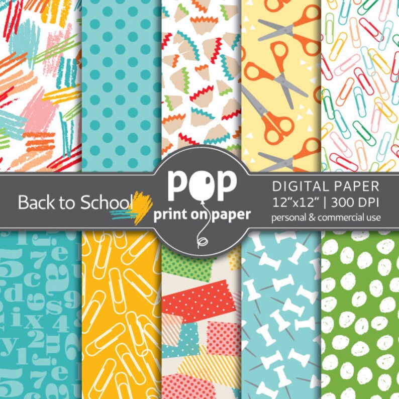 Back to School digital paper 10 papers 12x12 inches 300 | Etsy