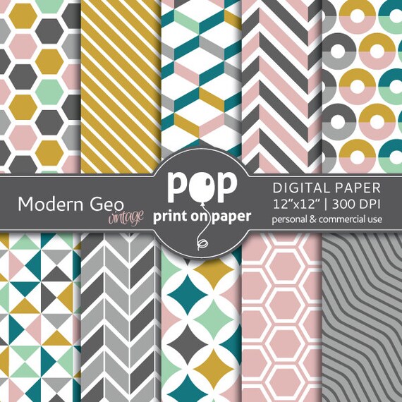 Vintage Digital Paper Modern Geometric Digital Paper vintage | Etsy