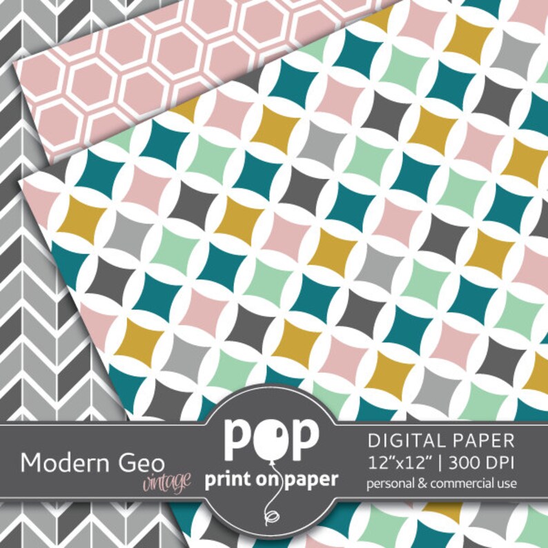 Vintage Digital Paper Modern Geometric Digital Paper vintage | Etsy