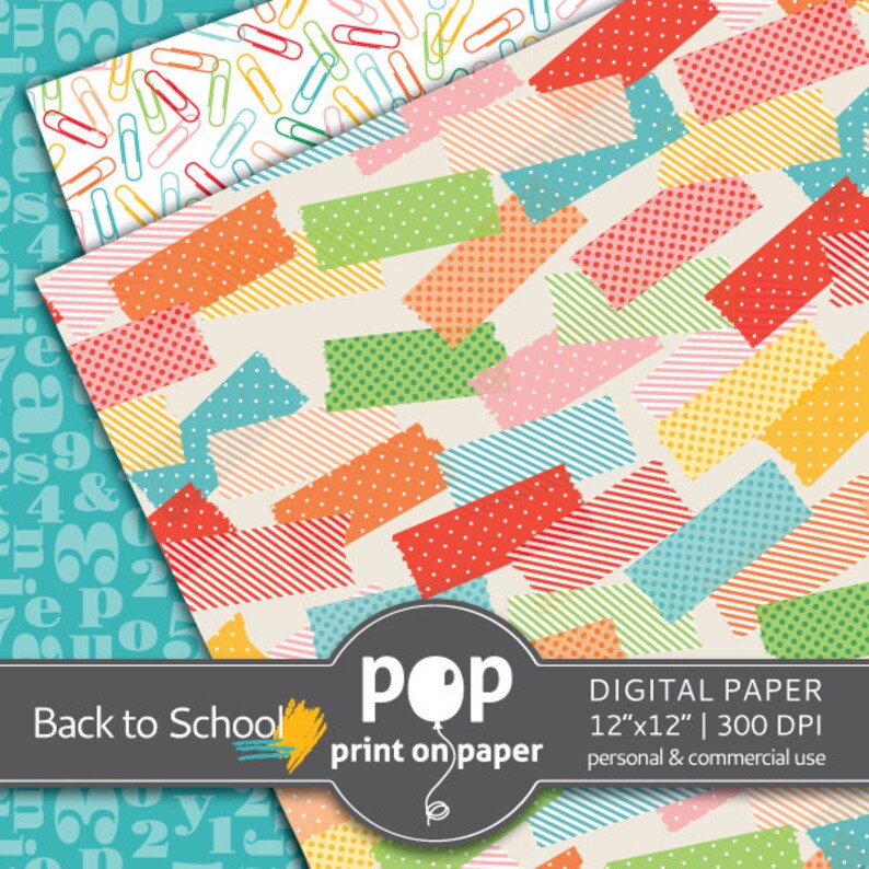 Back to School digital paper 10 papers 12x12 inches 300 | Etsy