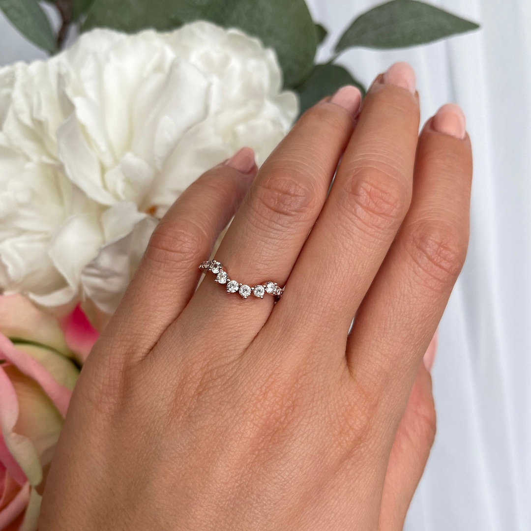 Art Deco Crescent Nesting Band, Half Eternity Tiara Contour Band, Round ...