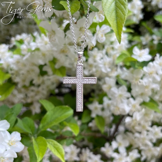 Micro Pave Set Large Cross Necklace Pendant Sterling Silver - Etsy