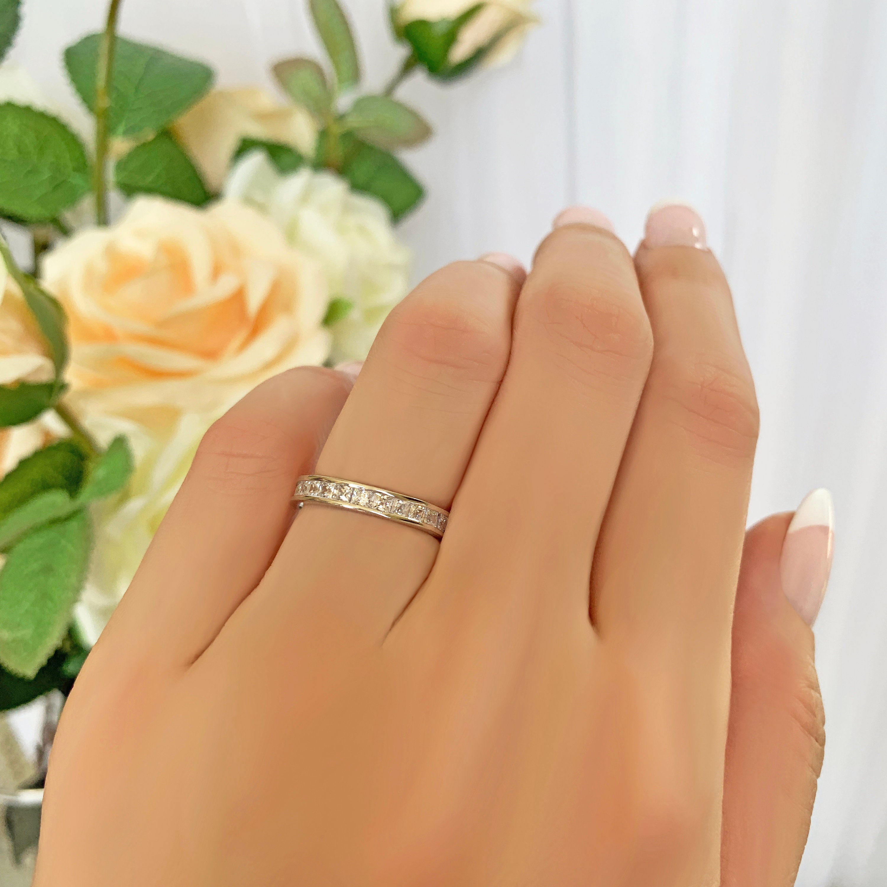 2 Ctw Princess Channel Set Full Eternity Band, Engagement Ring, Wedding ...