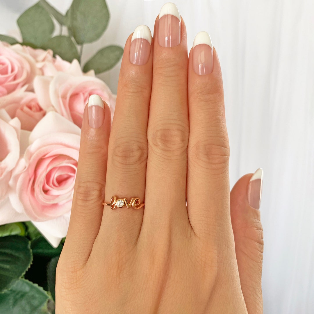 Sz 5 or 7: .1 Ct Dainty Cursive Love Promise Layering Ring, Man Made ...