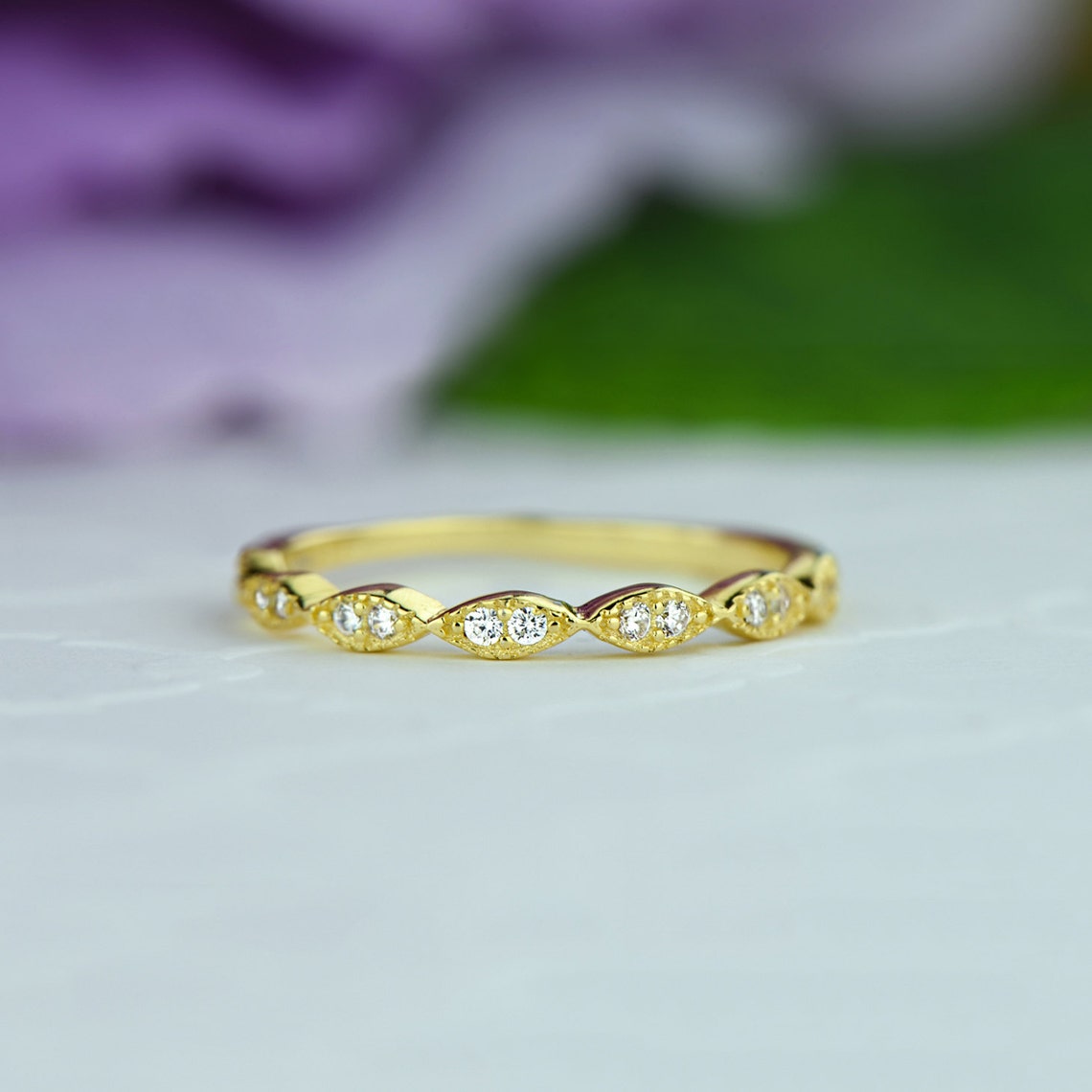 Art Deco Wedding Band Delicate Band 1.5mm Stacking Ring | Etsy
