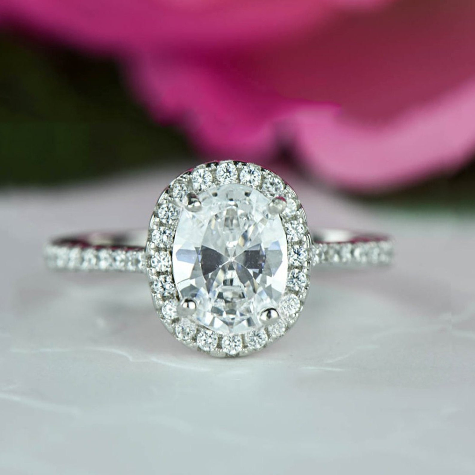 1.5 ctw Classic Oval Halo Engagement Ring Halo Wedding Ring | Etsy