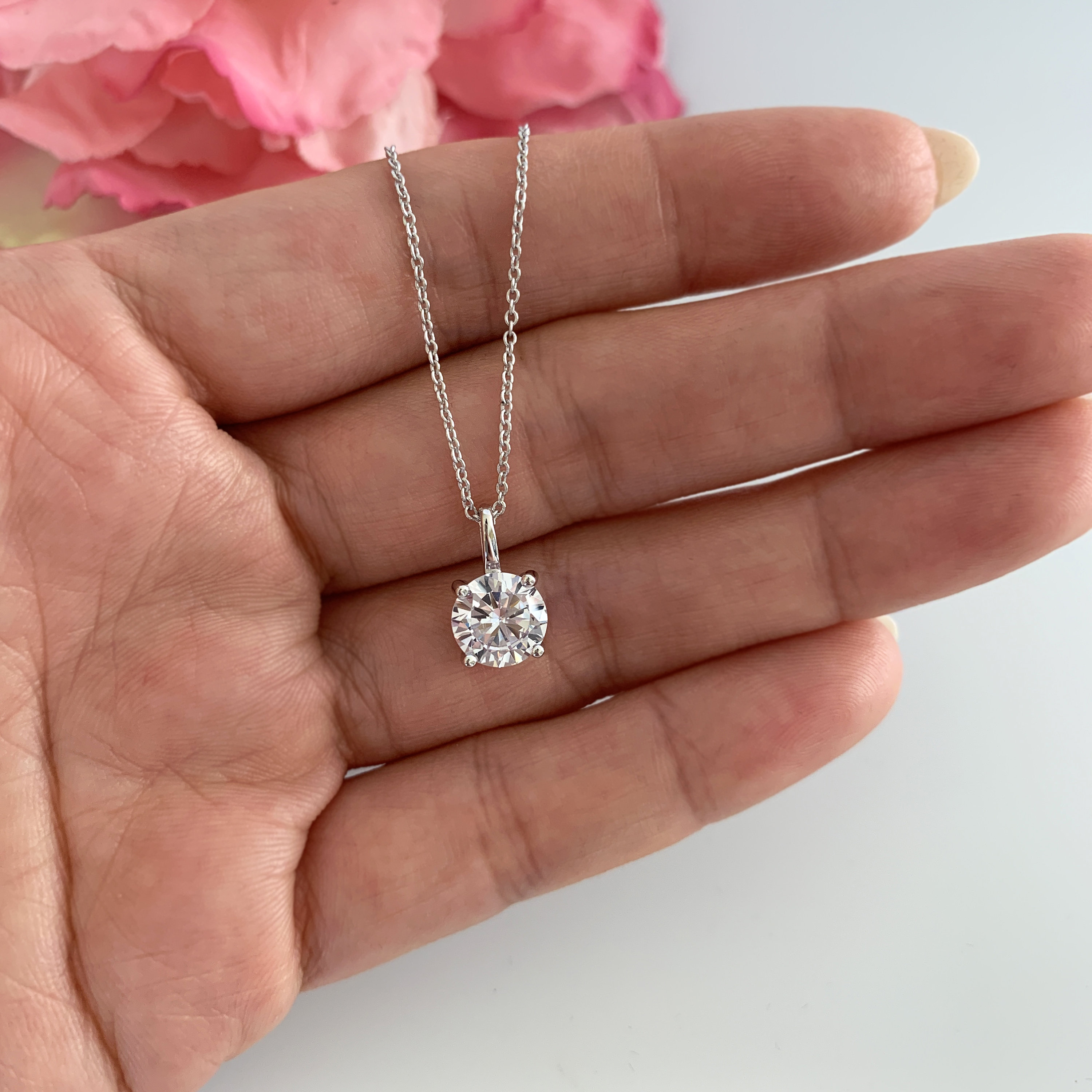 2 Ct Solitaire Necklace, Solitaire Pendant, Round Man Made Diamond ...