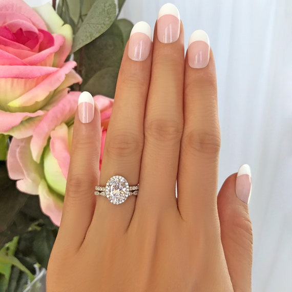 2.25 ctw Oval Halo Braut Set Vintage Stil Verlobungsring kunstlicher Diamantsimulant Art Deco Ring Halo Verlobungsring Sterlingsilber Etsy