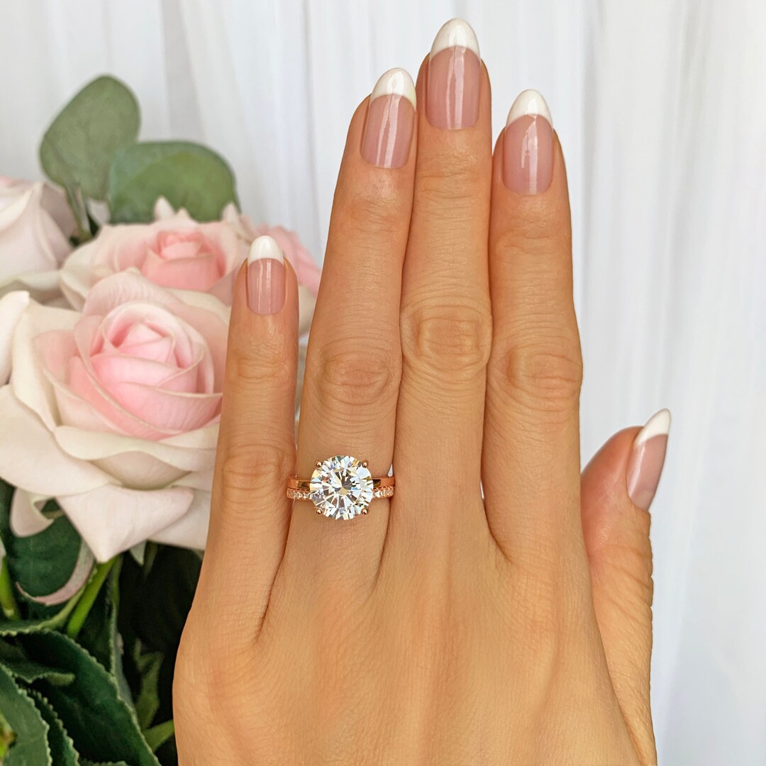 4 Ct Round Solitaire Bridal Set, Solitaire Engagement Ring, Man Made ...