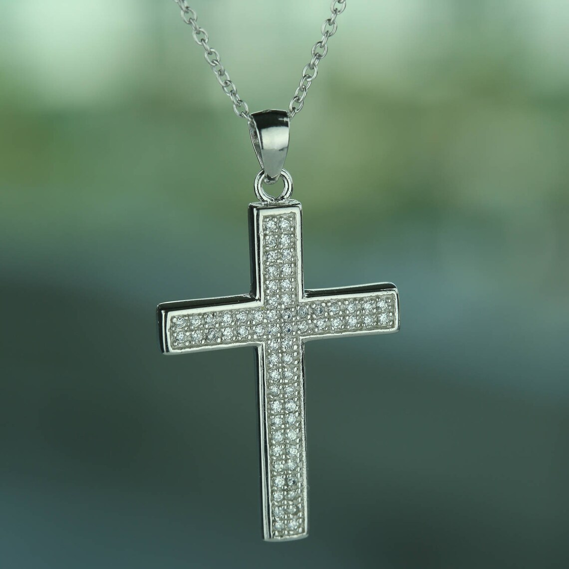 Micro Pave Set Large Cross Necklace Pendant Sterling Silver - Etsy