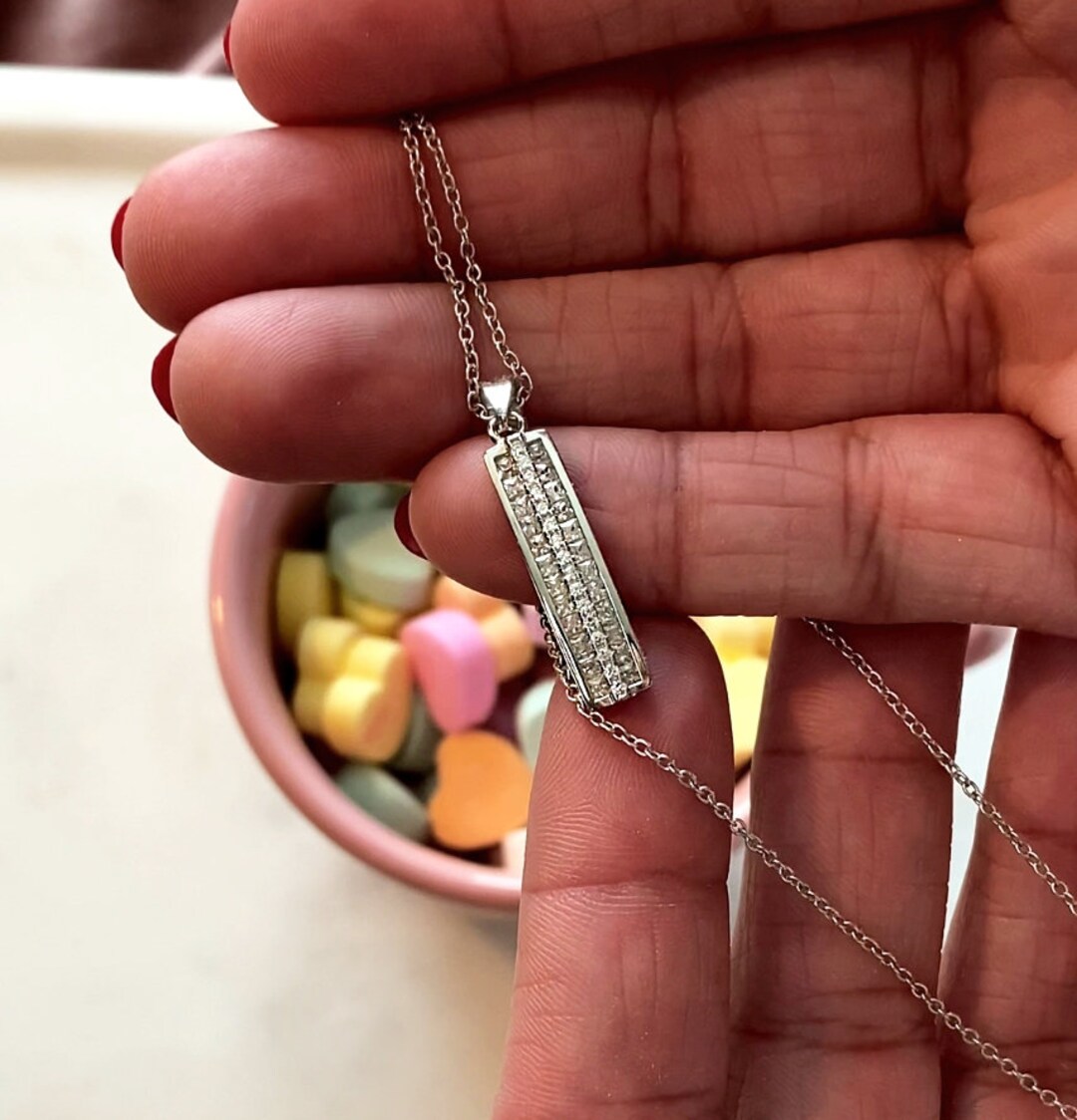 3 Row Bar Necklace, Channel Set Necklace, Bridal Necklace, Bridesmaid ...