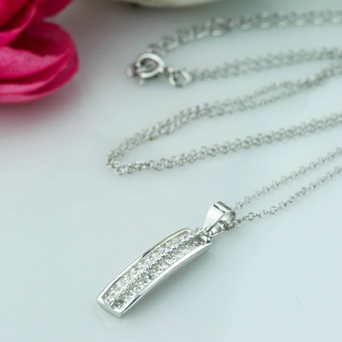 3 Row Bar Necklace, Channel Set Necklace, Bridal Necklace, Bridesmaid ...
