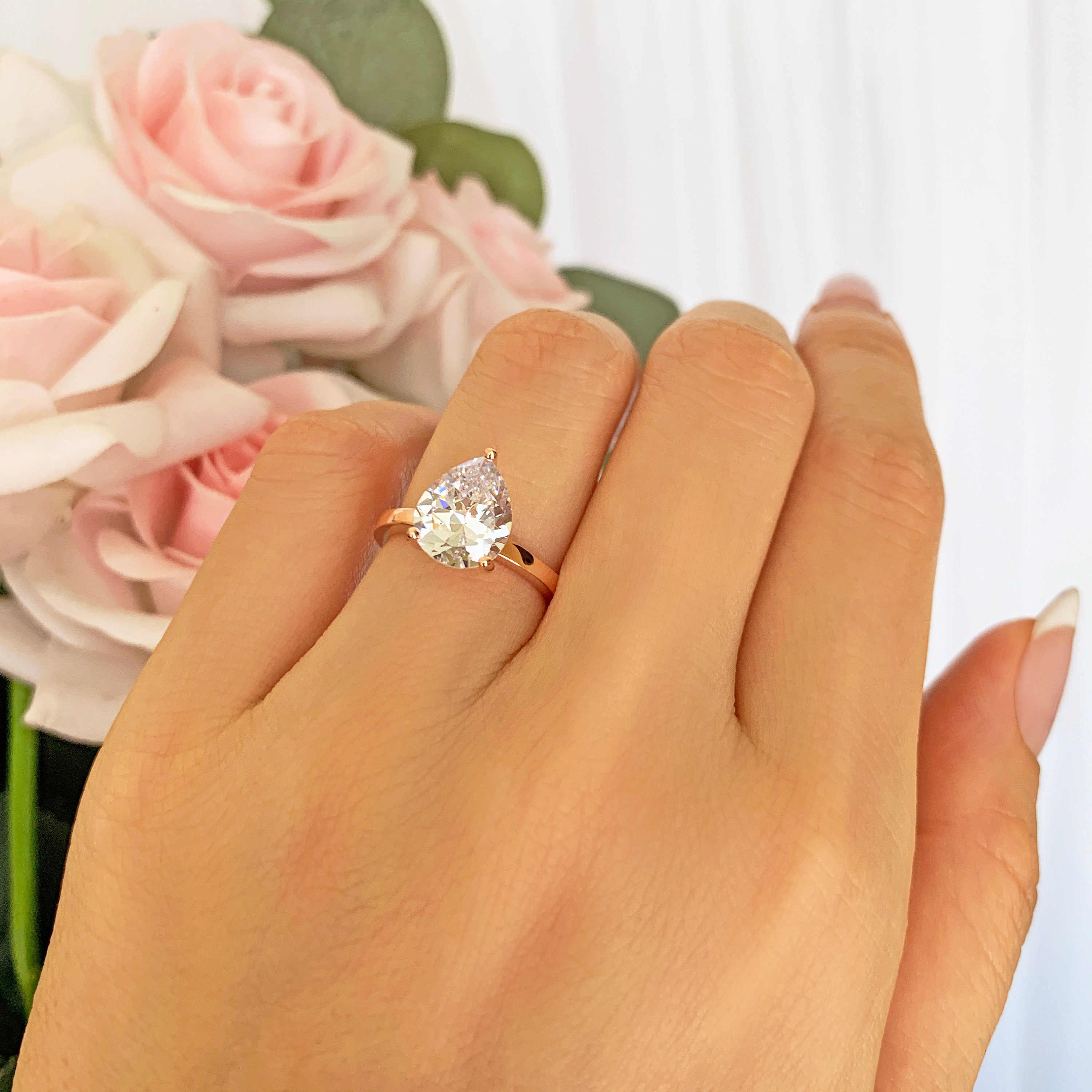 3 ct Classic Pear Solitaire Engagement Wedding Ring Man Made | Etsy