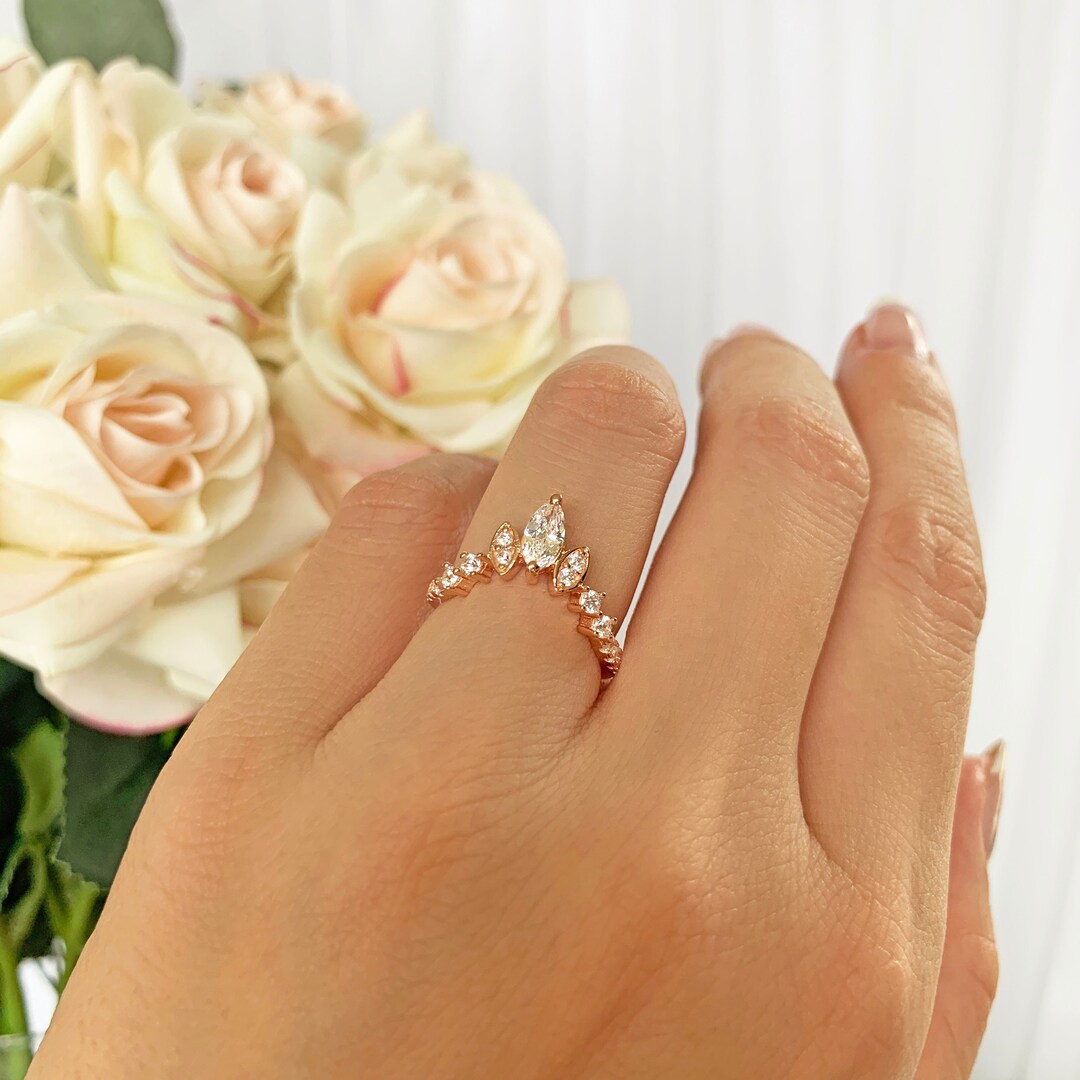 Marquise Art Deco Nesting Contour Band, Half Eternity Tiara Stacking ...