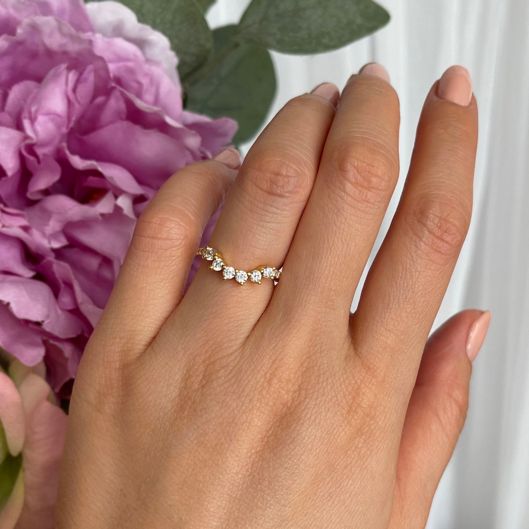 Art Deco Crescent Nesting Band, Half Eternity Tiara Contour Band, Round ...