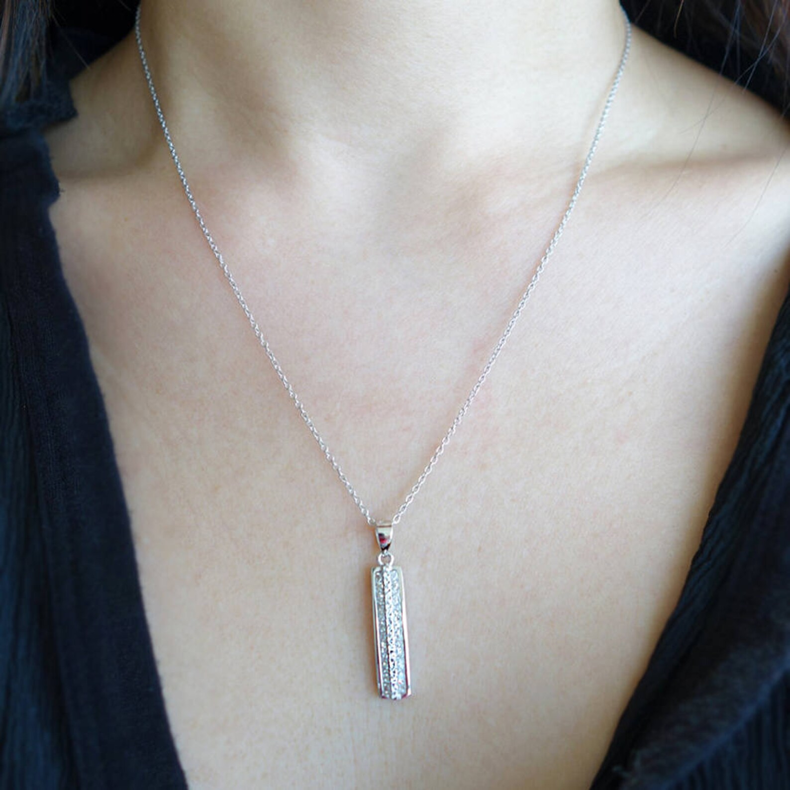 3 Row Bar Necklace, Channel Set Necklace, Bridal Necklace, Bridesmaid ...