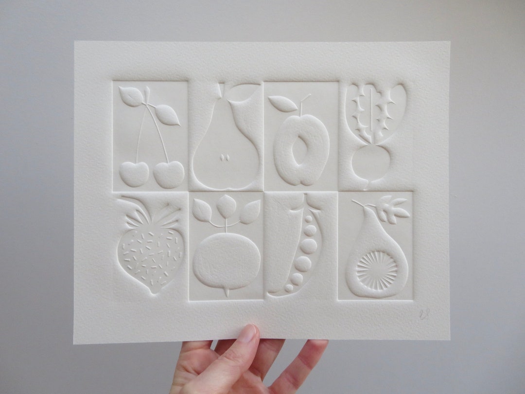 Fruit and Veg 8''x10'' Embossed Linocut Print - Etsy