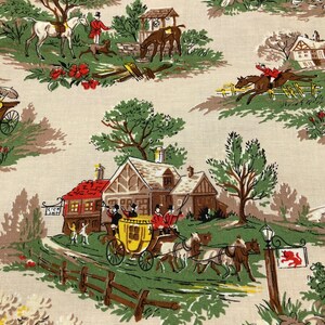 Vintage Screenprint Fabric, Hunt Scene, Vat Colored 5 Yards Plus - Etsy