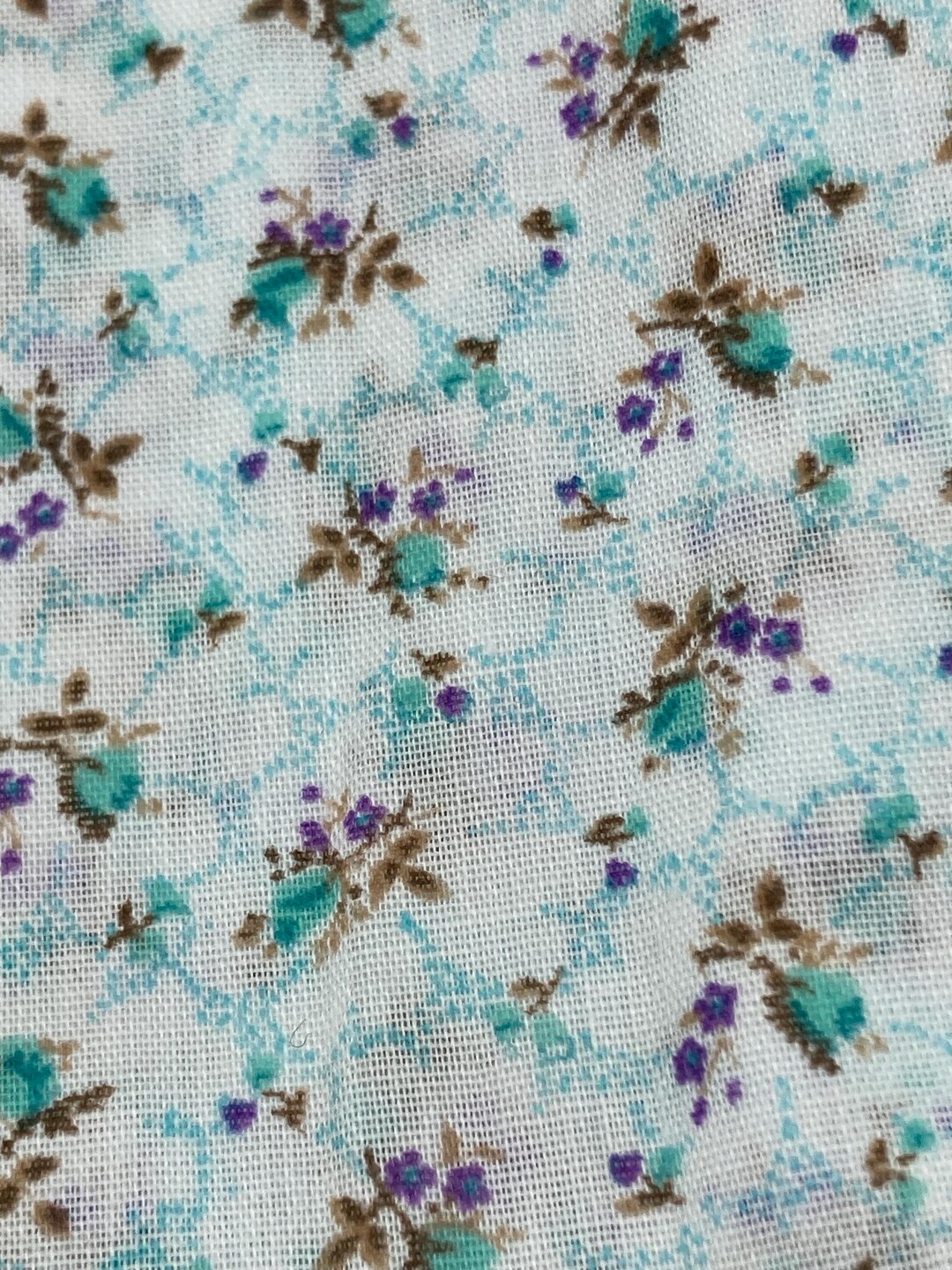 Vintage 1980'S Calico Style Fabric, Aqua and Purple - Etsy