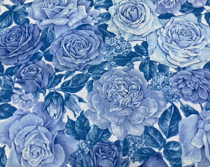 Vintage Cranston Printworks 1990’s-early 2000, Blue Roses Cotton 3 ...