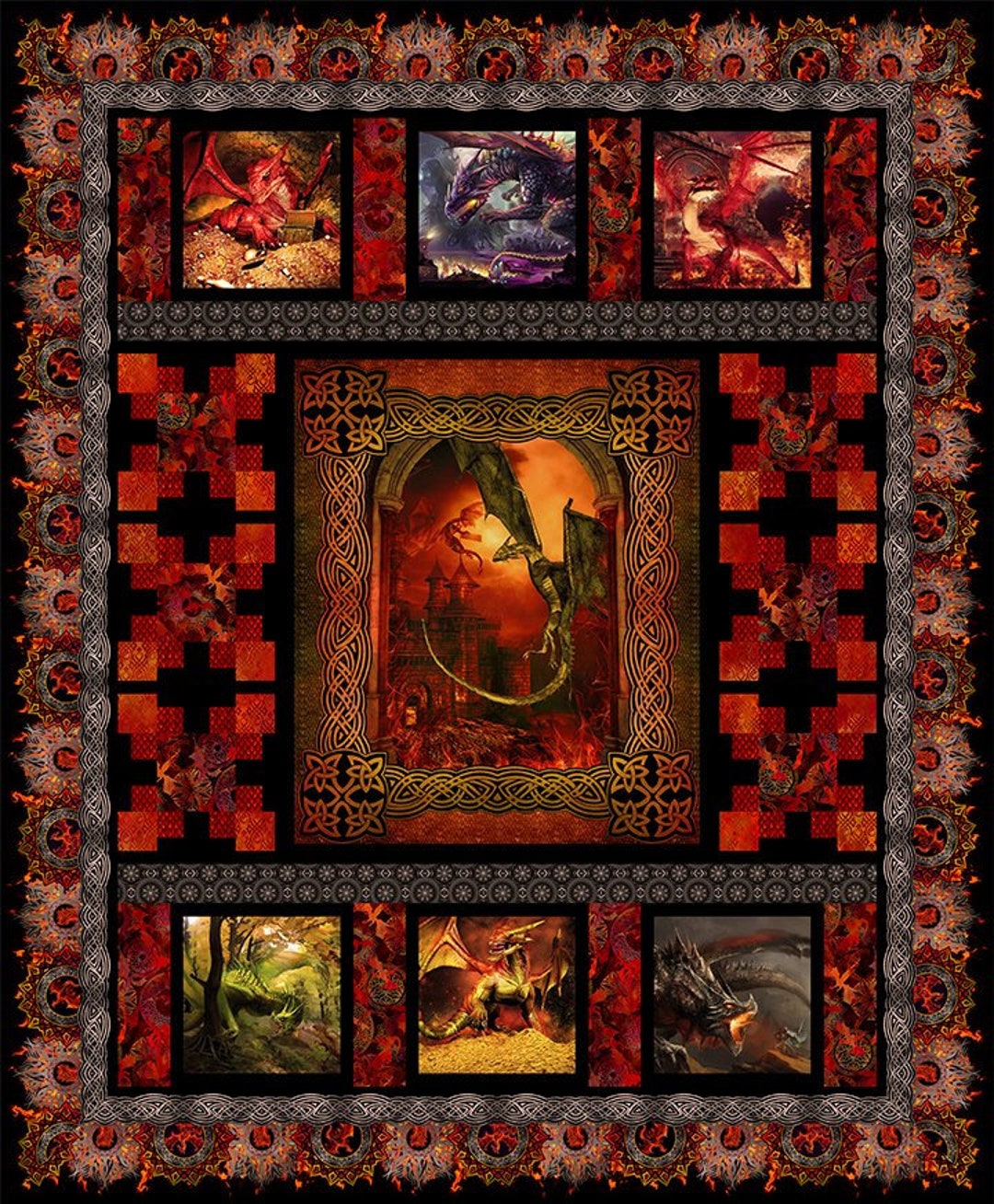 Red Fury Flame DRAGONS! Twin Quilt Kit 76X92! in the Beginning Fabrics ...