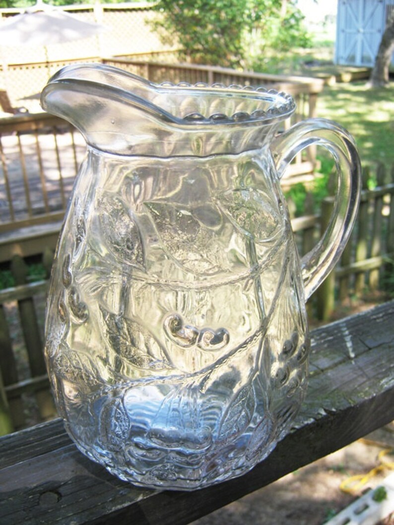 Pressed Glass Pitcher With Embossed Cherry and Leaves Design - Etsy
