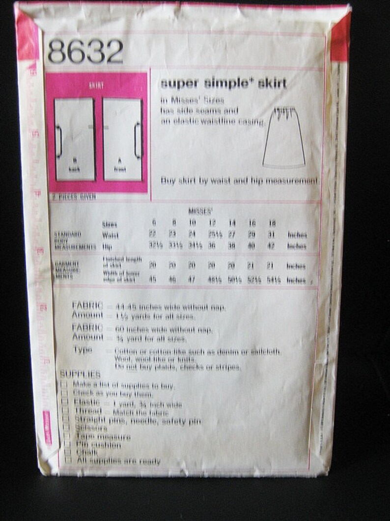Simplicity Super Simple Skirt Pattern 8632 Misses Size 12 - Etsy