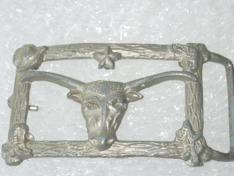 Very Old Longhorn Steer Belt Buckle Rustic Nickle Look Worn | Etsy