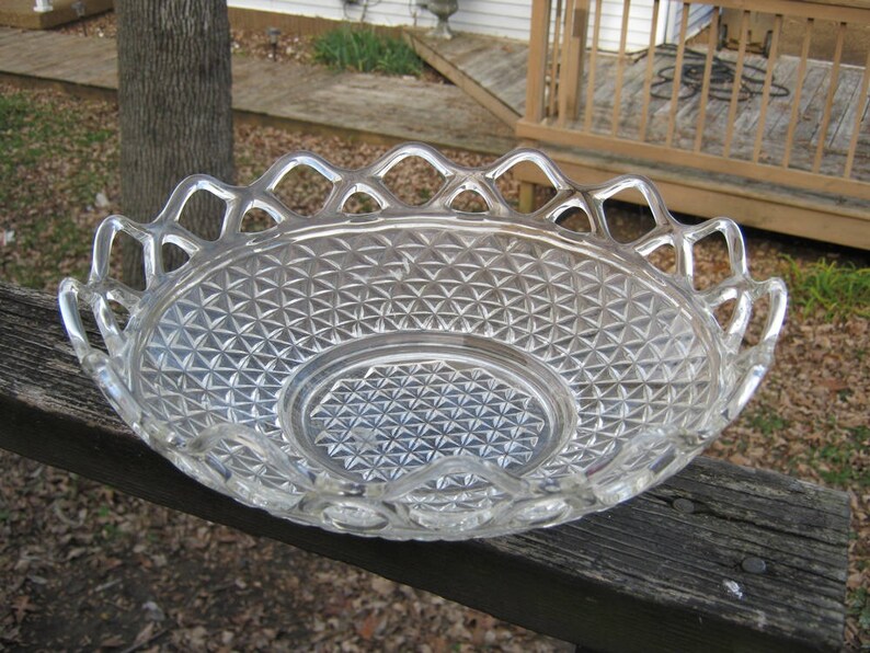 Clear Glass Serving Bowl With An Open Lace Scalloped Rim | Etsy