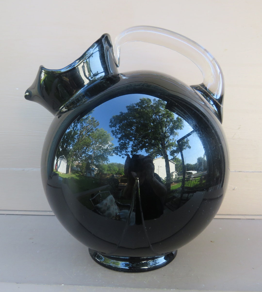 Black Amethyst Pitcher With Clear Handles Round Art Glass - Etsy
