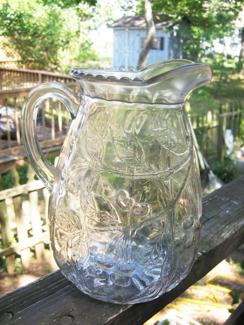 Pressed Glass Pitcher With Embossed Cherry and Leaves Design - Etsy