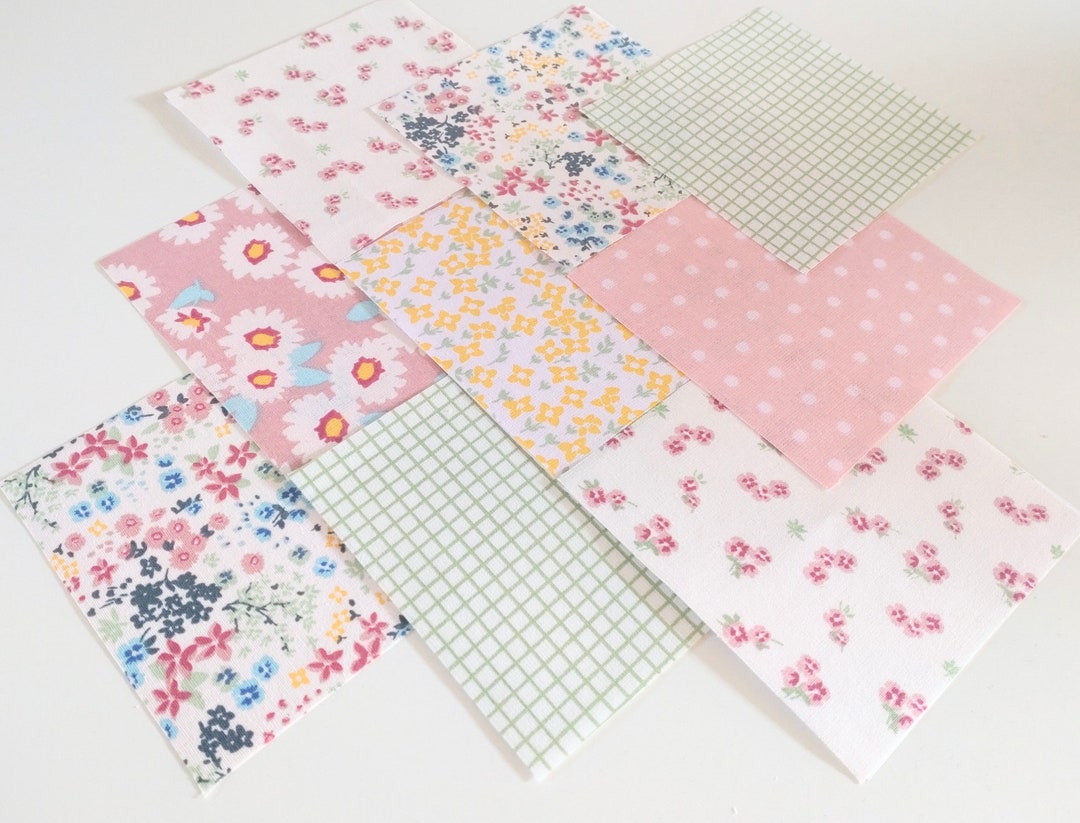 30 X 100% Cotton Floral Cottage Garden Pink Blue White 4" Inch Fabric ...