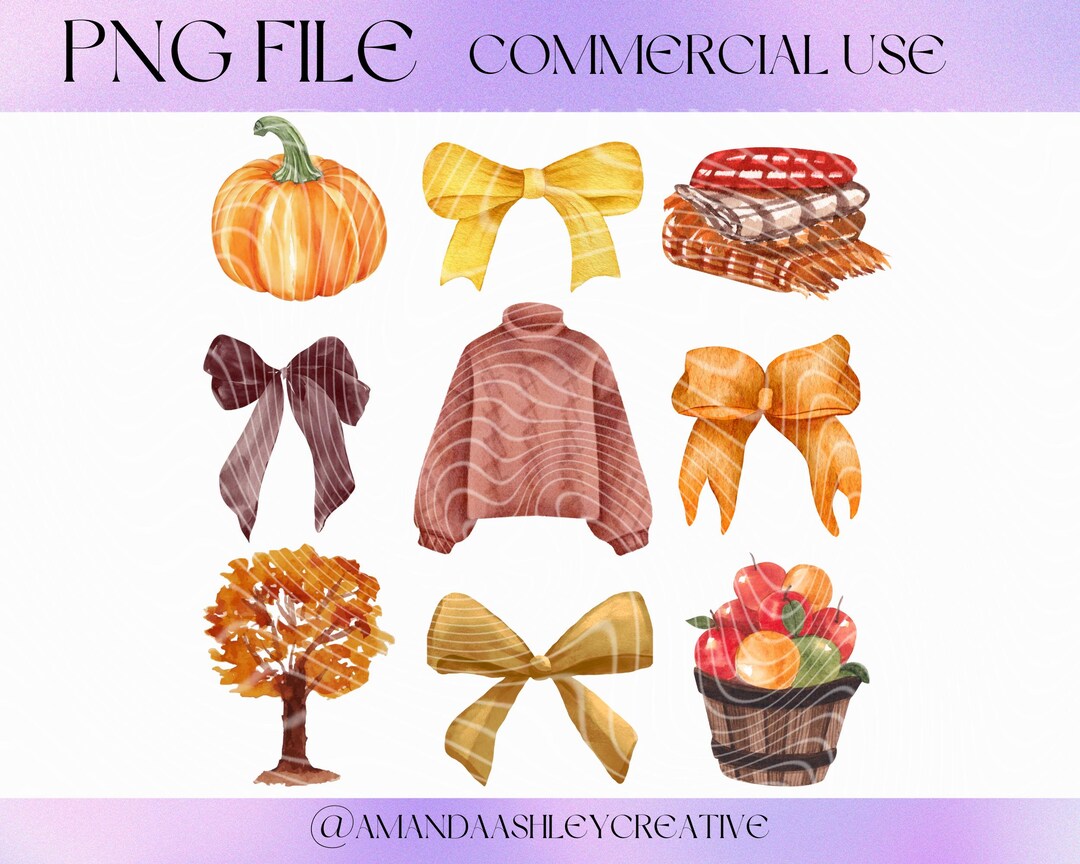 Watercolor Fall Bow Collage PNG Cute Fall Png , 3x3 Pumpkin Collage ...