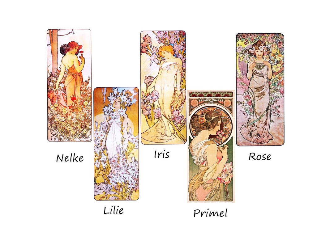 Nostalgic Patch Application Mucha Art Nouveau Lesfleurs Carnation Lily ...