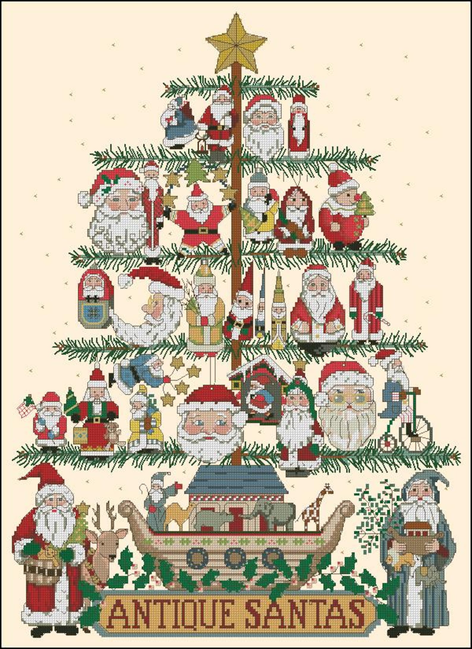 Cross Stitch Pattern Christmas Antique Santa Tree Collection , PDF ...