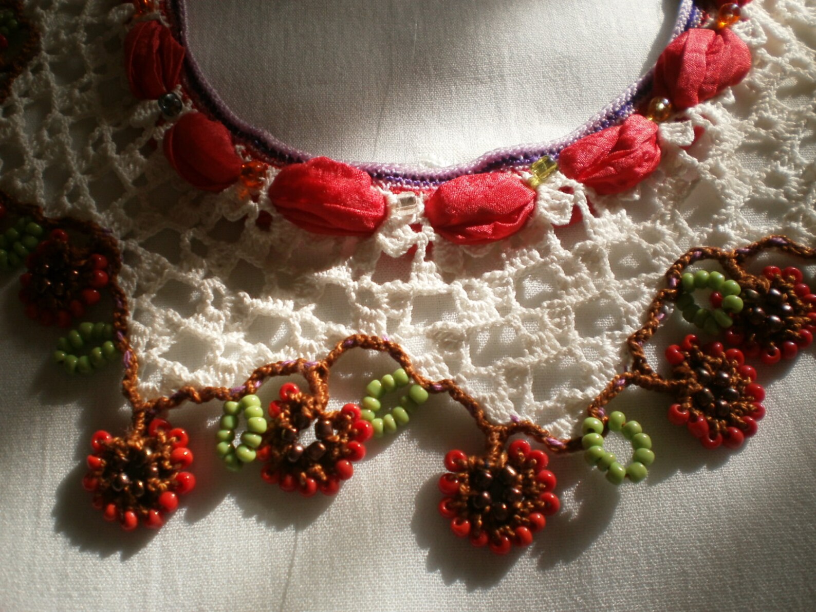 Red Floral Beaded Lace Necklace Traditional Turkish Oya - Etsy Canada