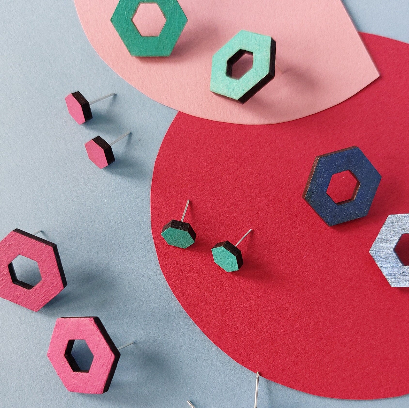 Mini Colourful Hexagon Studs - Etsy